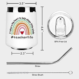 Teacher Gifts for Women - It Takes a Big Heart to Shape Little Minds 12 Oz Wine Tumbler Funny Teacher's Day Teacher Appreciation Gifts for Teachers from Student,Graduation Present for Teachers