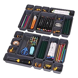 TENABORT 32 Pack Interlocking Desk Drawer Organizer Tray Dividers Plastic Shallow Narrow Drawers Organizers Separators Storage Bins Container for Kitchen Bathroom Makeup Office Vanity Dresser