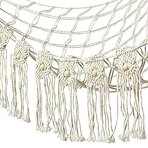 MIPON 59" Stuffed Animal Storage Hammock-Hanging Toy Organizers and Storage-Boho Wall Corner Hammock Net with LED Light and Hooks for Kids Room, Nursery, Bedroom Decor(Beige)