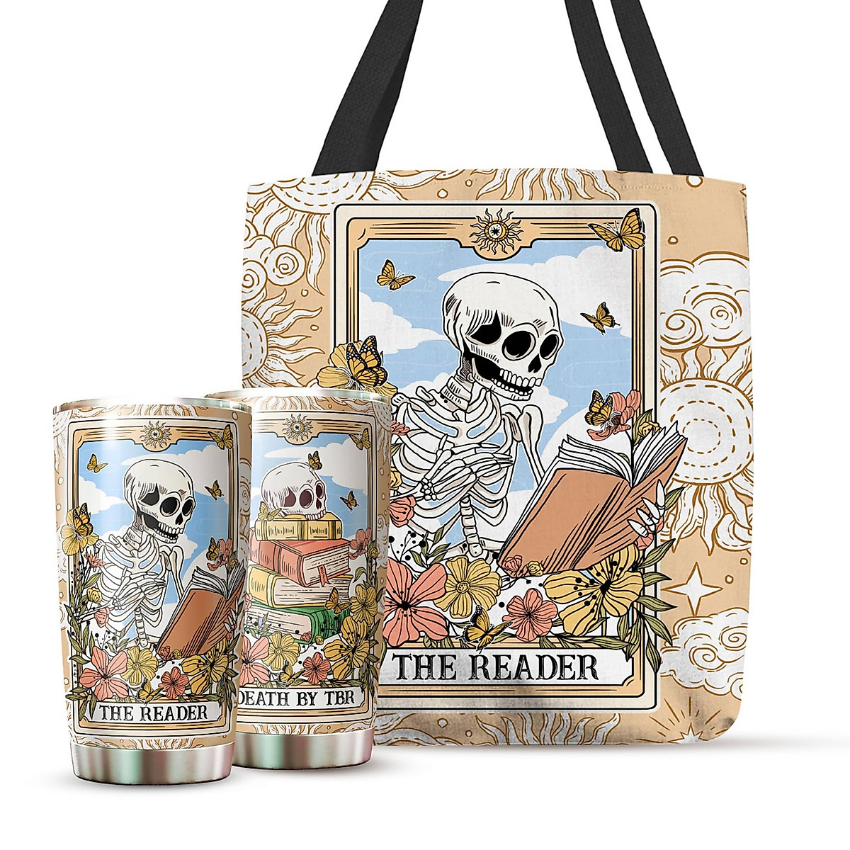 Kozmoz Inspire Book Lovers Gifts - Accessories For Reading Lovers - The Reader Death by TBR - The Tarrot Reader Tumbler 20oz