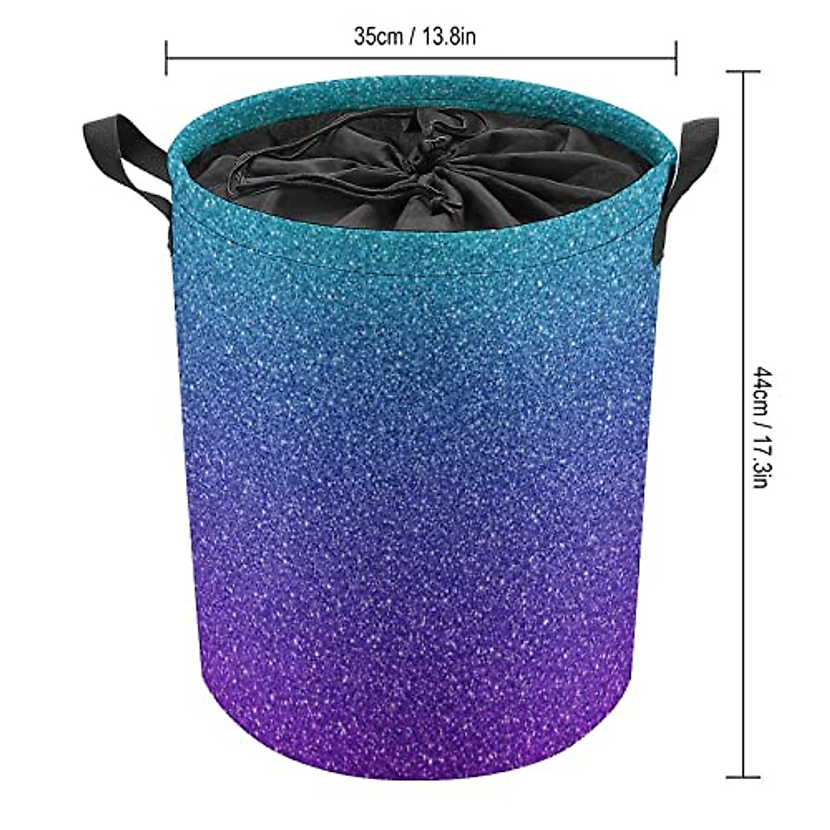 Teal Purple Glitter Laundry Basket Girls Laundry Hamper Dirty Clothes Storage Basket Gradients Blue Bling Collapsible Waterproof Toy Organizer for Kids Bedrooms Nursery