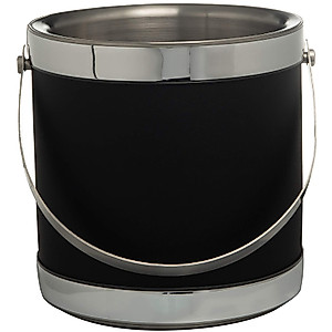 Hand Made In USA Black Wrap Double Walled 3-Quart Insulated Ice Bucket With Ice Tongs (Leatherette Collection)