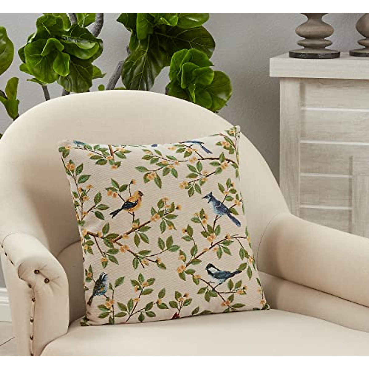 SARO LIFESTYLE Jacquard Bird Throw Pillow with Poly Filling, Multi, 18"