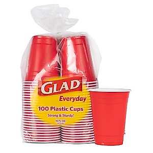 Glad Everyday Disposable Plastic Cups for Everyday Use | Red Plastic Cups Strong and Sturdy Red Plastic Party Cups for All Occasions, 16 Oz Cups (100 Count)