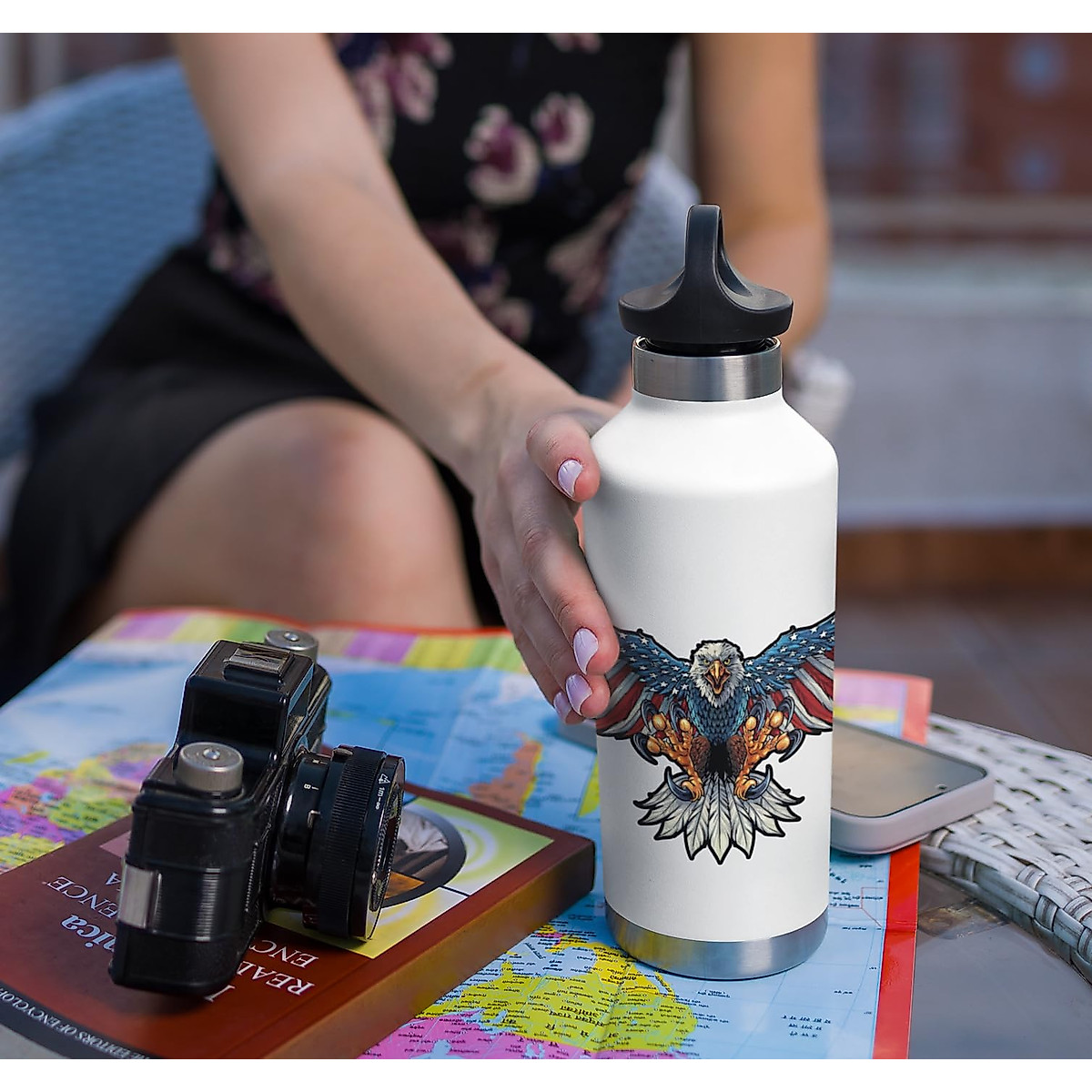 United by Color American Flag Sticker 7x4 Inches - Strong Adhesive Waterproof Bald Eagle Sticker - Does not Fade, Used for Truck, Hard hat, Helmet, Laptop, RV, Water Bottle, Boat