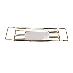 Metal Marble Bathtub Rack, Bathtub Caddy Tray Stainless Steel Shower Caddy Tray with Extending Sides, Bathroom Trays (Gold White)