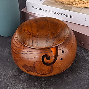 MOOVGTP Wooden Yarn Bowl, Crochet Yarn Holder with Lid Knitting Storage Holder Yarn Bowl Organizer Crochet Wool Storage Basket for Knitting and Crochet