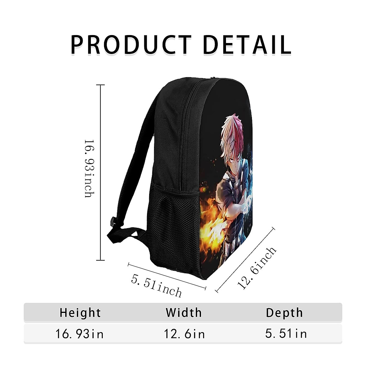 2 PCS Anime Backpack and Black Lunch Bag, Casual Laptop Bag with Adjustable Shoulder Strap Comfortable Shoulders Bookbag