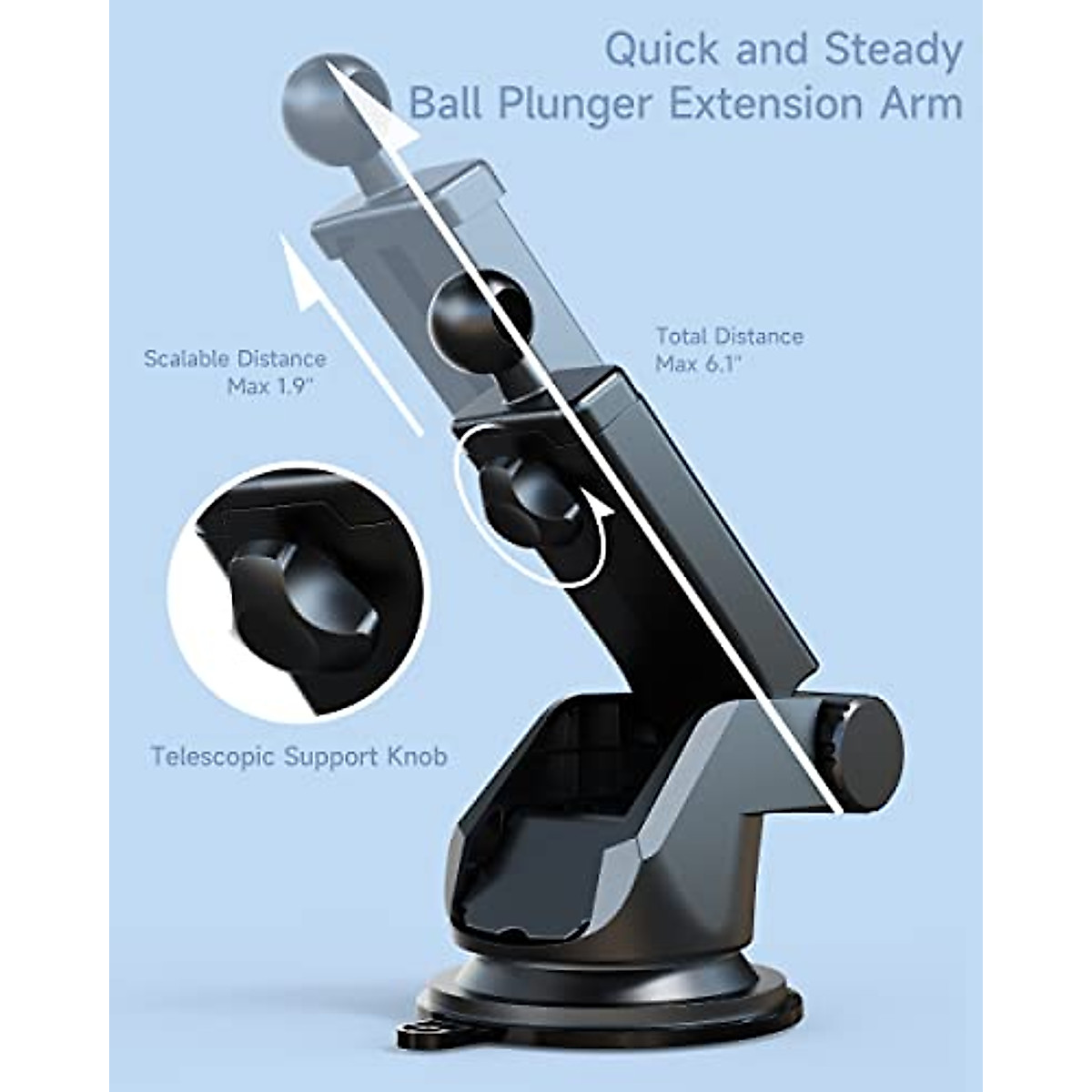 ZEEHOO Car Mount Suction Cup Replacement, GPS Suction Cup Mount [17 mm Ball Joint] with Telescopic Arm for Wireless Car Charger, Car Phone Holder & Garmin Nuvi, Dashboard &Windshield Mounting