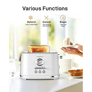 2 Slice Toaster with Extra Wide Slots & Removable Crumb Tray - 6 Browning Options, Auto Shut Off & Frozen Function, Toast Fruit Bread, Bagel & Waffle, White