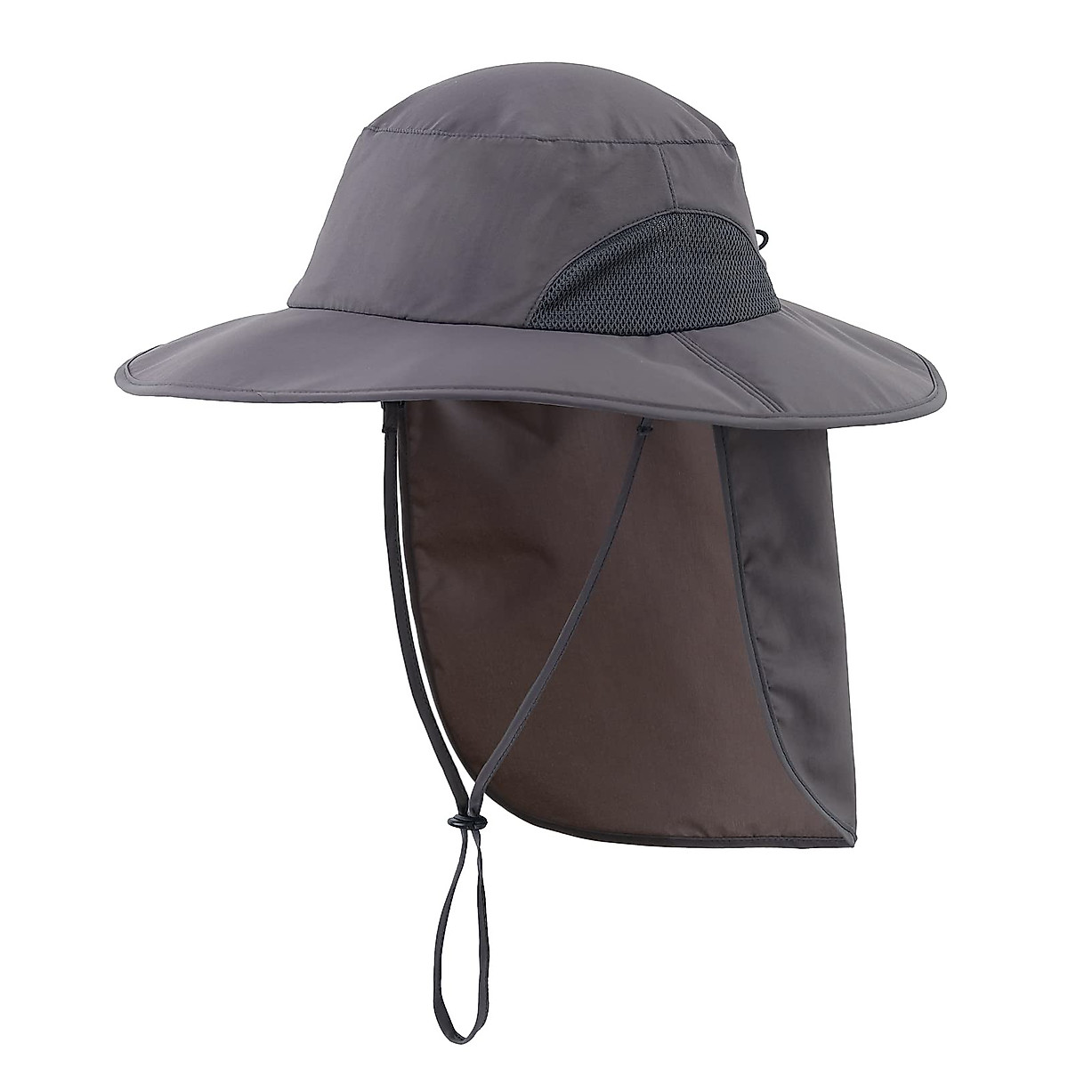 Home Prefer Mens UPF50+ Sun Hat Large Brim Fishing Hat with Neck Flap Summer Beach UV Protection Hat Dark Grey