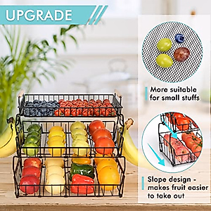 HOUMESO 3-Tier Countertop Fruit Basket Bowl with Banana Holder for Kitchen Beveled Detachable Fruit Vegetable Holder Storage Stand for Sorting Fruits