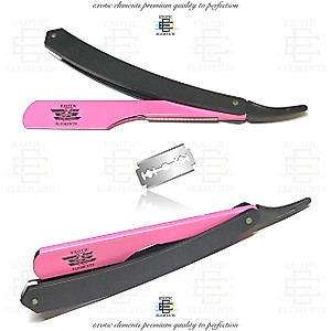 Pink and Black Barbershop Professional and Personal Straight Edge Razor Hair Shaving Double Edge Blade – Unisex All Purpose Folding Shaving Razor in Lightweight Steel