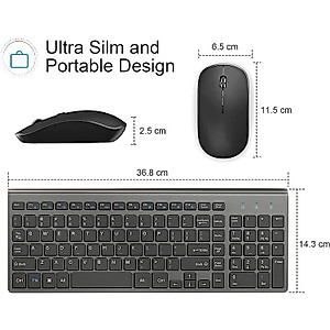Wireless Keyboard and Mouse,J JOYACCESS 2.4G Ergonomic and Slim Wireless Computer Keyboard Mouse Designed for Windows, PC, Laptop,Tablet - Black Grey