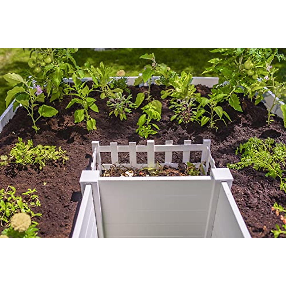 Vita Classic 6 Foot x 6 Foot x 22 inch White Vinyl Keyhole Garden with Composting Basket, BPA, Pthalate Free, VT17107