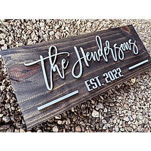Personzalized 3D Style Effect Wood Sign for Easy Customization and Family Name Wedding Gift (White Text - Espresso Stain)