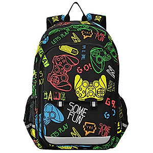 Vnurnrn Kids Backpack Abstract Pattern in Game Style Print Big Storage Multi Pockets 17.7 IN School Backpack with Chest Buckle Reflective Strip for Boys Girls 6+ years in Primary Middle High School