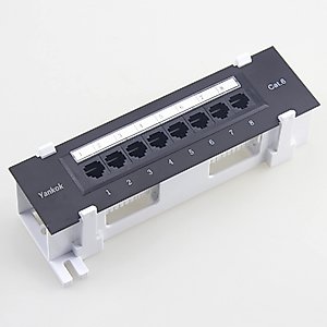 Yankok [CAT6 8 Port Patch Panel Unshielded with Coded T568A/B Wiring for RJ45 Network Cables Rack/Wall Mount 1U (Come with Bracket & Mini Punch Down Tool)