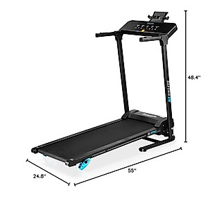 SereneLife Smart Digital Folding Treadmill - Electric Foldable Exercise Fitness Machine, Large Running Surface, 3 Incline Settings, 12 Preset Program, Sports App for Running & Walking (SLFTRD30)