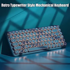 TISHLED Typewriter Keyboard Wireless 2.4GHz/Bluetooth/USB-C Wired Mechanical Gaming Keyboard with Gold LED Backlit 84-Key NKRO Hot Swappable Green Switches Retro Round Keycaps for Multi-Device