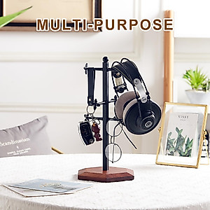 Coffee Mug Holder, Wooden Base Mug Tree for Counter, Unbreakable Metal Coffee Cup Holder with 6 Hooks, Non-Slip Coffee Mug Rack for Home Storage and Organizer, Coffee Mug Rack (Black)