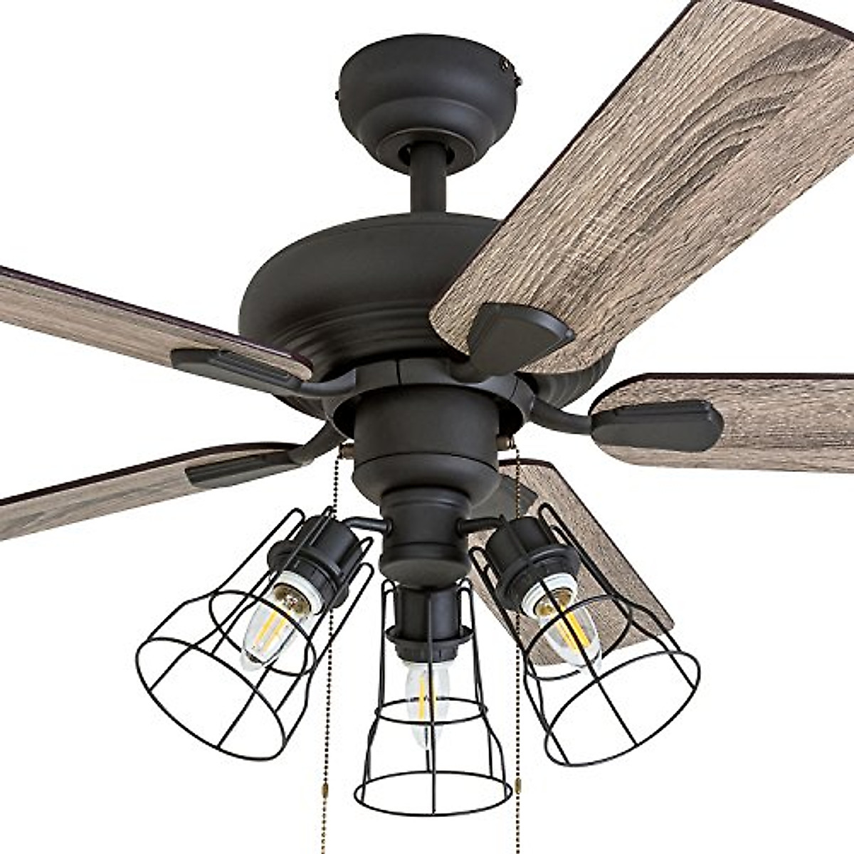 Prominence Home Madison County, 42 Inch Industrial Style LED Ceiling Fan with Light, Pull Chain, Three Mounting Options, Modern Dual Finish Blades, Reversible Motor - 50588-01 ( Bronze)