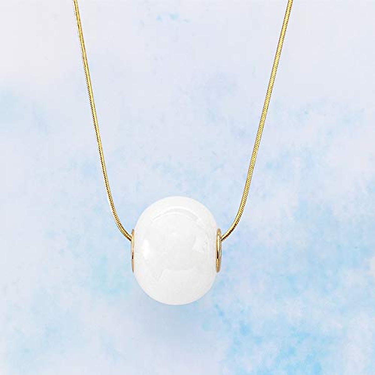 Ross-Simons White Kunlun Jade Bead Pendant With 14kt Yellow Gold