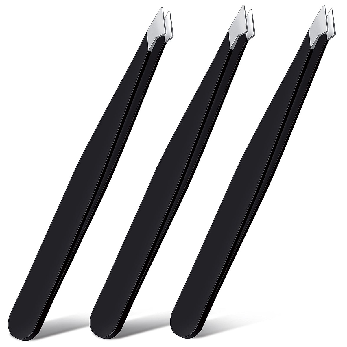 Honoson 3 Pieces Eyebrow Tweezers Stainless Steel Pointed Tip Pointed Hair Removal Tweezers Precision Splinter Plucking and Ingrown Hair Removal(Black)