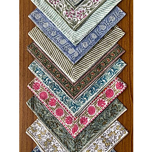 Napkins, Kitchen Towels, Table Decor, Table Linen, Cotton Cloth Border Napkins, Size 20"x 20", Hand Block Print Lunch, Dinner Napkins (Mix Border Napkin, Set of 8-20x20 Inch)