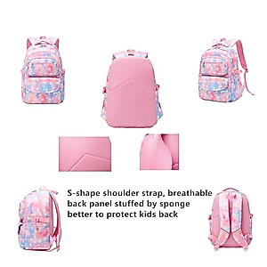 Star-Print School Backpack Set with Lunch Kits Bookbag for Teenager Girls 3pcs Gradient SchoolBag for Primary Student