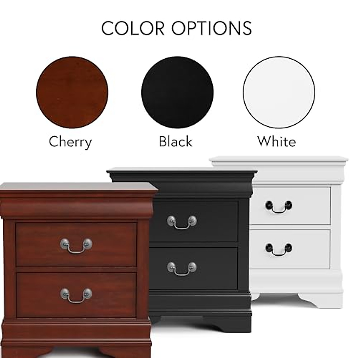 Furniture of America Arabella Traditional Solid Wood Nightstands Set of 2, Bedside Table with Drawers and Antique Nickle Handles, No Assembly Wooden Night Stands for Bedrooms, Guest Room, Dorm, Cherry
