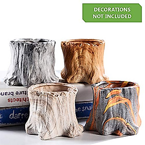 2CFUN Succulent Planter Pots Small Ceramic Flower Cactus Pots Set 4 Pack Tree Stump Succulent Pots with Drainage Bonsai Pots 4.33 Inch Gift for Home Decor Indoor Outdoor