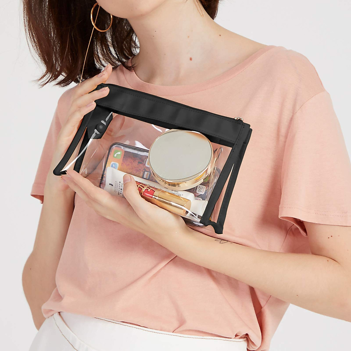 Cambond Clear Makeup Bags, Waterproof TSA Approved Toiletry Bag Clear Travel Bags Clear Cosmetics Bag for Vacation, Clear Pencil Case Stationary Organizer - 8.6 x 2.4 x 5.5 inches, 2 Pack