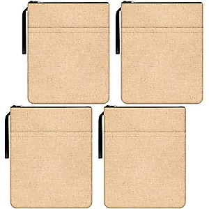 4 Pcs Book Cover for Book Lovers Burlap Book Cover with Zipper Book Protector Pouch Washable Fabric for Teen Adult Gift Teacher Student, 9.06 x 11.41 Inch