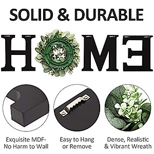 Wood Home Sign for Wall Decor Wooden Home Letters with Wreath Artificial Eucalyptus Modern Decorative Hanging Farmhouse Home Sign for Living Room Kitchen Christmas Housewarming Gift