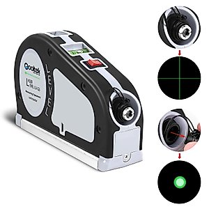 Green Laser Level, Qooltek Rechargeable Multipurpose Cross Line Laser Tool with Vertical and Horizontal Line 18FT/5.5M Measuring Tape