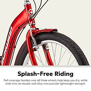 Schwinn Meridian Deluxe Adult Tricycle Bike, Mens and Womens Three Wheel Beach Cruiser, 26-Inch Wheels, Low Step-Through Frame, Wide Seat, Rear Folding Basket, 3-Speed, Red