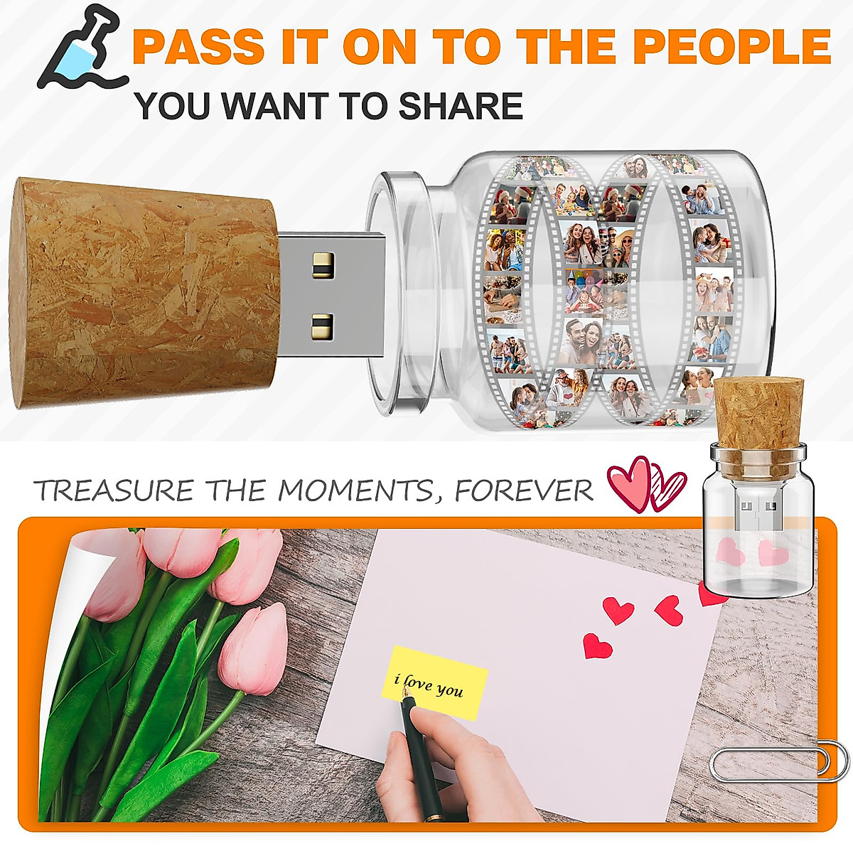 Thumb Drive 64GB Flash Drive Gift Bottle USB 2.0 Stick, Kepmem Glass Cover Jump Drive Cork Memory Sticks 64 GB, Cute Pendrive Cool Jar Zip Drive for Data Storage