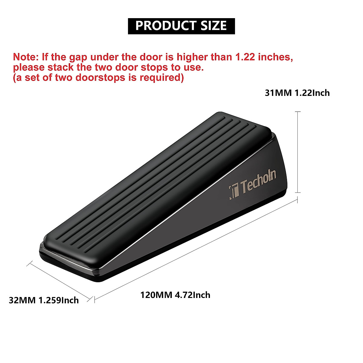 Techoln Heavy Duty Door Stopper, Rubber Wedge,304 Stainless Steel Security Door Stops,Suitable for All Floor Surfaces, with Hangers for Easy Storage (2, Black)