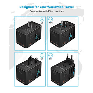 Universal Travel Adapter, VINTAR 75W GaN International Plug Adapter with 3 USB-C PD & 2 USB-A QC, All-in-One Travel Essentials for UK/EU/USA/AUS, Worldwide Power Adapter for Laptops Tablets Phones