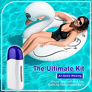 Pinkiou Roll on Wax Kit for Hair Removal Wax Roller Kit Skin Care Wax Up Waxing Warmer with Cartridge Honey Wax Strip at Home Wax Kit for Arm Leg Bikini