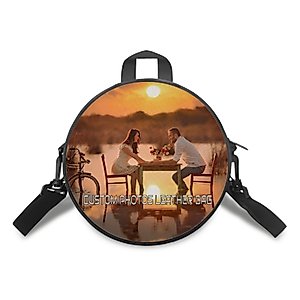 Dohaapri Women's Personalized Round Bag with Photo/Text Valentine's Day Gift Customized One Shoulder Round Bag (Black)
