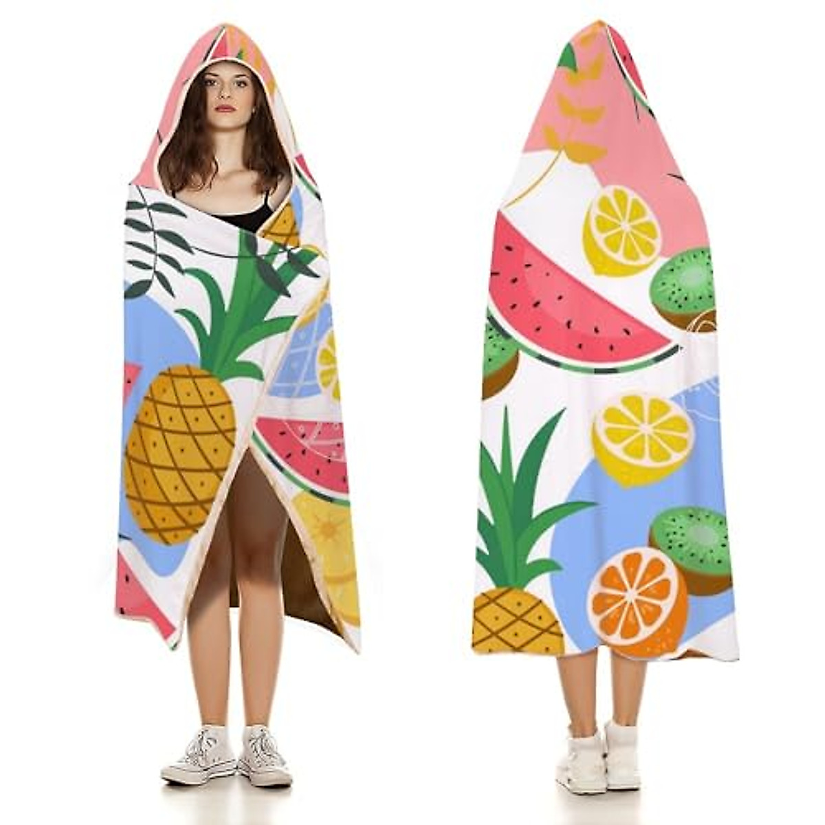 TaoYTao 60"x80" Women Summer Fruit Pattern Blanket Hoodie, Foldable Wearable Funny Hooded Blanket Robe Cloak, Christmas Birthday Gifts Anniversary For Wife Girlfriend Women