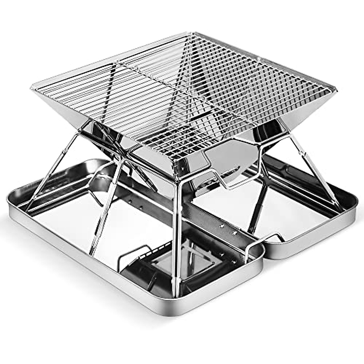 Fltom Portable Charcoal Grill, Folding Stainless Steel Camping Fire Pit, Backpacking Grill for Outdoor Cooking Hiking Camping Picnics
