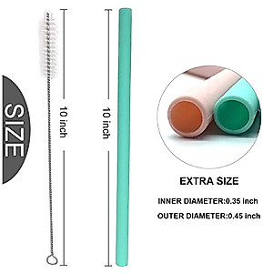 Senneny Set of 6 Silicone Drinking Straws for 30oz and 20oz - Reusable Silicone Straws BPA Free Extra Long with Cleaning Brushes- 6 Straight- 8mm diameter