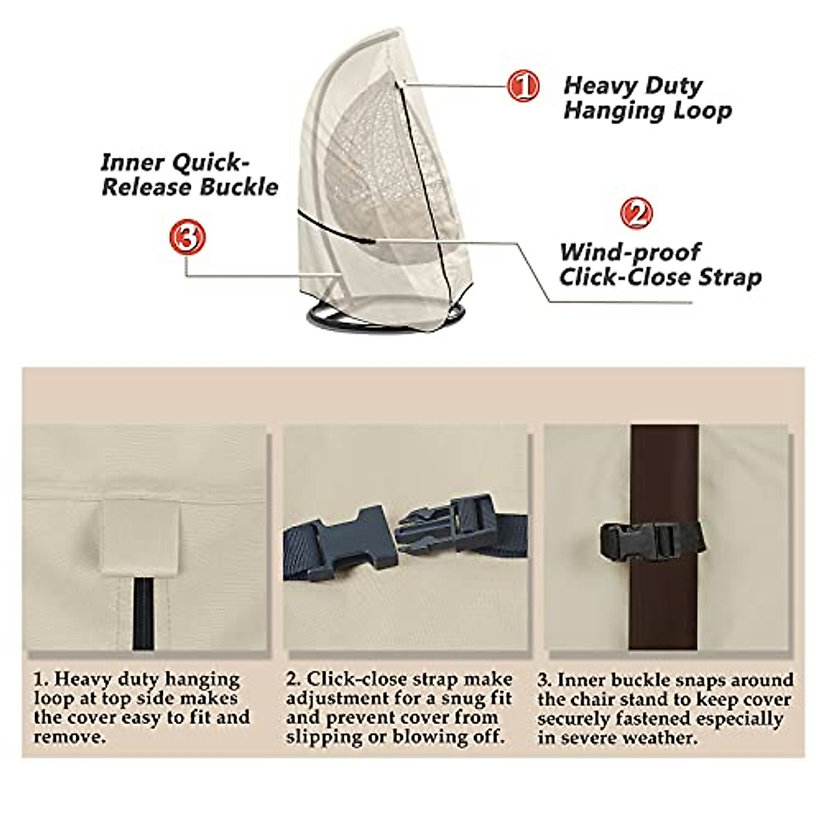 Porch Shield Patio Hanging Egg Chair Cover - Waterproof Outdoor Single Seat Wicker Swing Egg Chair with Stand Protector, Beige