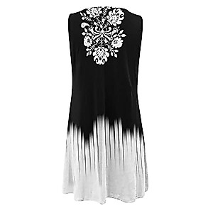 Hemlock Women Sleeveless Dress Summer Printed Maxi Dress Slim A-Line Dress Floral Sundress Knee Length Beach Dress White