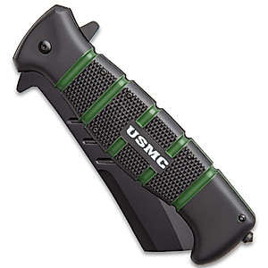 United Cutlery USMC Cleaver Maximum Assisted Opening Pocket Knife - Officially Licensed, Stainless Steel Blade, Non-Reflective, TPR Handle, Pocket Clip, Everyday Carry for Military - Closed Length 7"