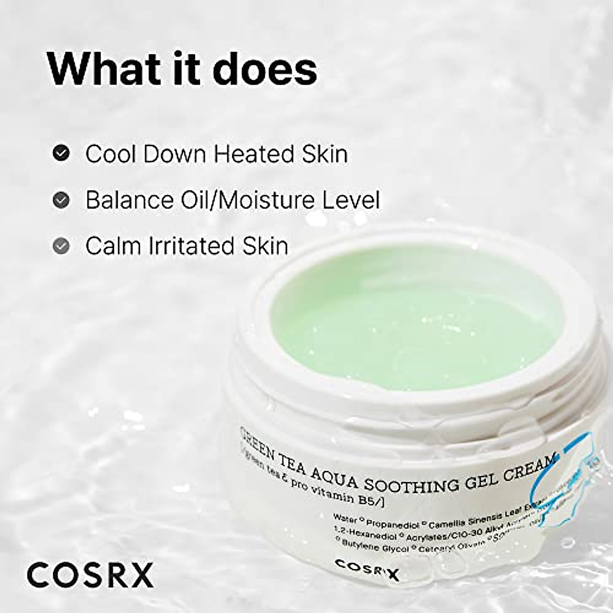 COSRX Hydrium Green Tea Aqua Soothing Gel Cream, 1.69 fl.oz / 50ml | Camelia, Aloe Gel | Korean Skin Care, Vegan, Cruelty Free, Paraben Free