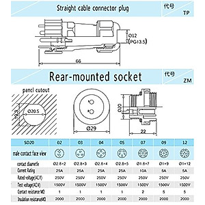 SD20 2pin Waterproof Connector, Circular IP68 LED Solar Panel Power Cable Plug Heavy Industrial Connector (2pin, Panel Mount)